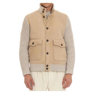 Eleventy Beige Strickkragen Jacke mit Kn&ouml;pfen - - Jackets - Herren - Beige - XL