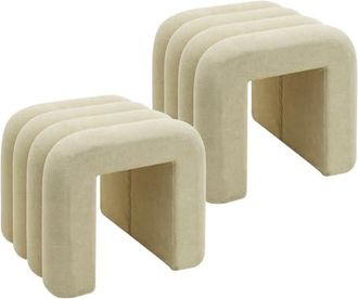 Mobili Rebecca Set 2 Poufs Modernes, Repose-Pieds Bas, Beige, Tissu Polyester MDF, Rembourr&eacute;, Design Original, pour Chambre Salon - Dimensions HxLxP: 40 x 38 x 40 cm