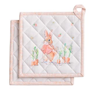 Maison d'Hermine Hot Pads Oster-Topfhalter aus 100% Baumwolle mit Schleife, hitzebest&auml;ndiges Set mit 2 Topflappen zum Grillen, Mikrowelle, Grillen, Bunny Party - Fr&uuml;hl