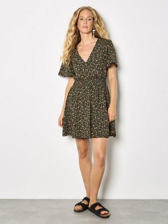Apricot Minikleid Minikleid mit zierlichem Blumenmuster mit Goldfoliendruck