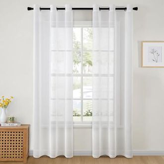 Miulee 2 Panneaux Couleur Pure Rideaux De Fen&ecirc;tre Transparents Lisse &Eacute;l&eacute;gant Panneaux Voile De Fen&ecirc;tre Draperies Traitement pour Chambre Salon Rideaux &agrave; Oeil