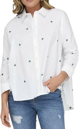 Only Damen Onlnew LINA Grace LS EMB Shirt NOOS WVN Langarmbluse, Bright White/AOP:Sagebrush Heart,S