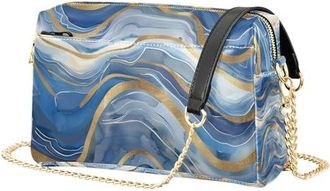 Mnsruu Sacs à bandoulière pour femme, sac à main en cuir aquarelle bleu, doré, blanc