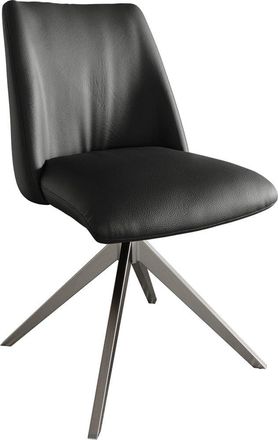 DELIFE Esszimmerstuhl Elso-Flex Kreuzgestell breit Edelstahl Echt-Leder Schwarz 360&deg; drehbar Taschenfederkern