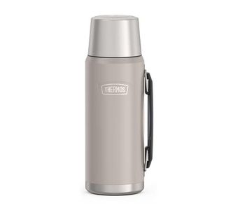 Thermos ICON BEVERAGE BOTTLE 1,20l, beige/sandstone mat, Thermosflasche 1200ml, Isolierflasche mit Trinkbecher, Thermoskanne mit Griff, 24 h heiß/24 h kalt, s