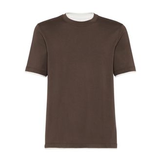 Brunello Cucinelli Homme, Tops, Brun, Taille: XL T-shirt &agrave; col rond