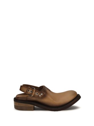 Miu Miu Womens Mules Foule Tan Leather Sandal