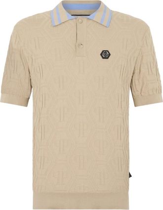 Philipp Plein Homme, Tops, Beige, Taille: 2XL Polo Tricot Monogramme Jacquard
