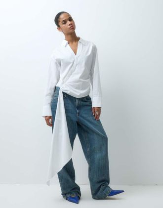 Asos chemise portefeuille &agrave; d&eacute;tail drap&eacute; &agrave; la taille blanche