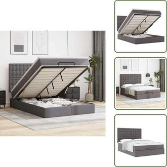 vidaXL Ottoman-Bett mit Matratze Grau 140x200 cm Kunstleder - Ottoman-Bett - Ottoman-Betten - Bettrahmen - Bettgestell