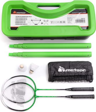 Meteor Badminton Set 2 Schläger 2 Shuttercocks Net Fun Family Play Serve