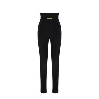 Elisabetta Franchi Femme, Pantalons, Noir, Taille: 42 FR Pantalon en cr&ecirc;pe l&eacute;ger avec ceinture