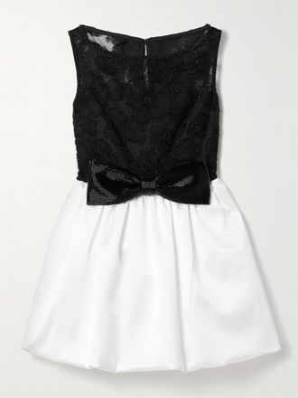 Self Portrait Minikleid Aus Satin Und Tüll Mit Raffung Und Verzierungen - Weiß