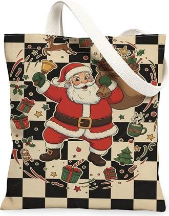 Generic Sacs fourre-tout en toile motif P&egrave;re No&euml;l - R&eacute;utilisables - Vintage - L&eacute;ger - Lavable - Bandouli&egrave;re - Pour voyage, beige, 13x15 Inch