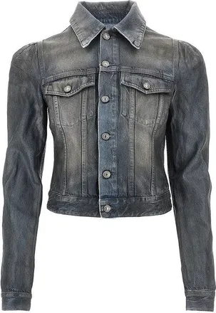 7 For All Mankind Waxed denim jacket with puff sleeves Woman S