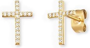 Engelsrufer Boucles doreilles en forme de croix pour femme en argent sterling plaqué or - serties de 32 pierres de zircone blanches - Fermoir - Sans nickel, 1 Paa