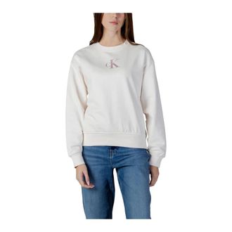 Calvin Klein Jeans Femme, Sweatshirts et sweats &agrave; capuche, Beige, Taille: 40 FR SweaT-shirt &agrave; col rond et manches longues en m&eacute;lange de coton