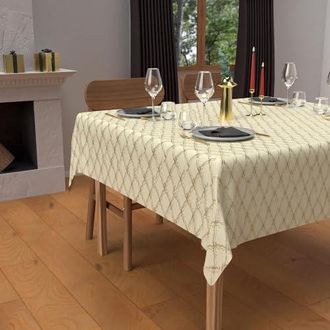 Soleil d'Ocre Nappe Festive carrée Anti-tâches en Pur Coton 180x180 cm Celeste Or