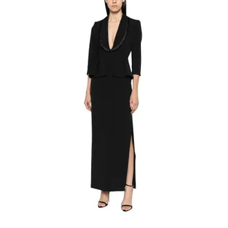 Elisabetta Franchi Femme, Robes, Noir, Taille: 40 FR Robe Longue &agrave; D&eacute;collet&eacute; Plongeant et Basque