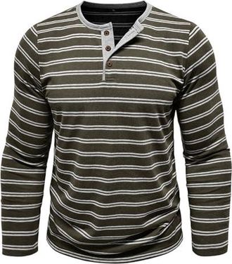 Generic Chemise Henry &agrave; rayures pour homme - Sweat-shirt &agrave; manches longues - Pull d&eacute;t&eacute; d&eacute;contract&eacute; - Grande taille - Doux et respirant - Costume de sport pour