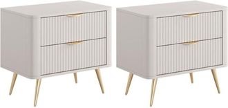 Vente-Unique Lot de 2 tables de chevet - 2 tiroirs - Beige et dor&eacute; - ELONARIA de Pascal Morabito