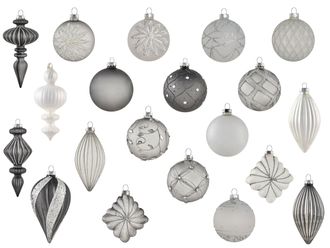 Beliani Christbaumschmuck 35er Set Glas grau handgemacht Weihnachtskugeln Frostfall