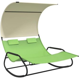 vidaXL Vidaxl - Chaise longue double à bascule avec auvent Vert et crème