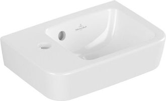Villeroy & Boch Villeroy&boch - Handwaschbecken Compact O.novo 360x250mm Eckig Beckenposition rechts, 1 Hahnloch mit &Uuml;berlauf Wei&szlig; Alpin