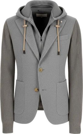 L.B.M. 1911 L.b.m. 1911, Homme, Vestes, Gris, Taille: XL Veste en Laine Grise avec Capuche Amovible