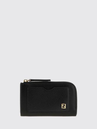 Fendi Porte-cartes plat en cuir de veau avec logo FF m&eacute;tallique
