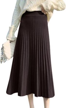 Minetom Jupe Longue Femme en Tricot &Eacute;l&eacute;gant Taille Haute Midi Automne Hiver &Eacute;lastique A-Line Party F&ecirc;te B Marron S