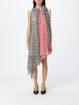 Msgm Robe midi asym&eacute;trique en cr&ecirc;pe &agrave; rayures avec col am&eacute;ricain