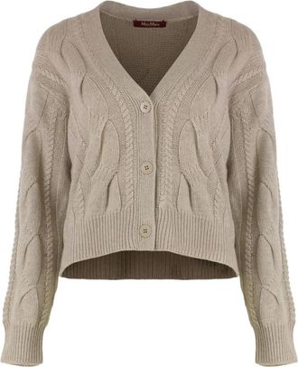 Max Mara Femme, Pulls, Beige, Taille: 42 FR Cable Knit V-Neck Cardigan