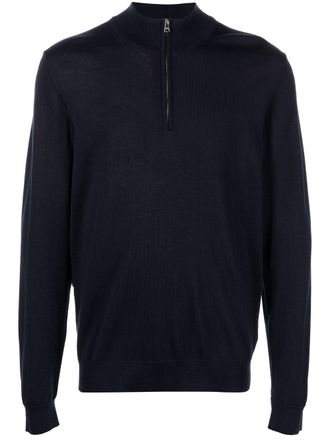 Orlebar Brown pull en m&eacute;rinos &agrave; col zipp&eacute; - Bleu