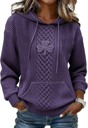 Generic Chemise de jour de la Saint-Patrick pour femme - Motif tr&egrave;fle gaufr&eacute; - Manches longues - Confortable - Style d&eacute;contract&eacute; et mignon - 2026, violet, 5XL