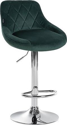 Clp Tabouret De Bar R&eacute;glable en Hauteur Lazio Velours I Chaise Haute Pivotante avec Dossier Et Repose-Pieds I Si&egrave;ge Rembourr&eacute;, Couleur:Vert fonc&eacute;, Couleur