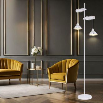 Globo Lighting Stehlampe Standleuchte Wohnzimmerleuchte Schlafzimmerlampe Stehleuchte, Metall weiß Holz Keramik, 2 Flammig E27, h 168 cm