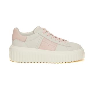Hogan Wei&szlig;e Leder-Sneakers mit pinkfarbenem Band - - Shoes - Damen - Wei&szlig; - 37 1/2 EU
