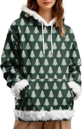 Generic Ydsxlp Sweat à capuche de Noël surdimensionné pour femme avec imprimé sapin de Noël amusant en polaire à manches longues pour lautomne et lhiver - Pul