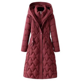 Generic Long manteau matelass&eacute; &agrave; capuche et manches amovibles pour femme - Parka matelass&eacute;e &eacute;paisse avec fermeture &eacute;clair, Rouge, XXL