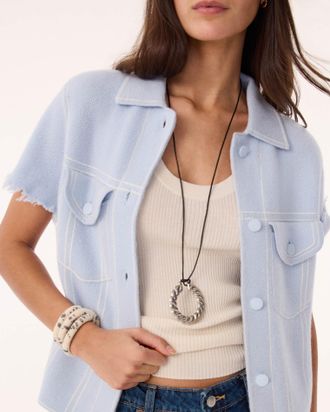 Kujten Veste cachemire courte jacquard denim, 4 fils - Veste Jessinda