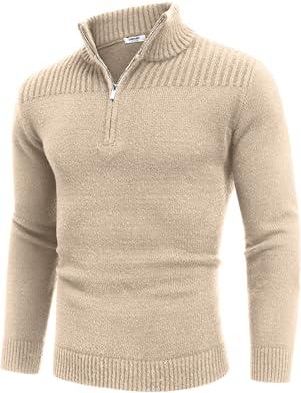 Coofandy Hommes Tricot Demi-Zip Pull Manches Longues avec col Montant Loisirs Turtleneck Sweater pour Hommes Kaki XXL