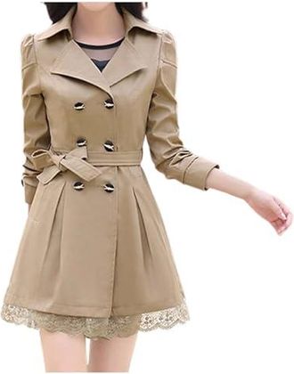 Generic 2026 Vestes pour femmes &agrave; manches longues avec bordure en dentelle et noeud, kaki, XL