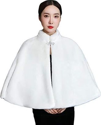 ICEGREY Cape Boléro Veste Femme Châle Mariage Hiver Étole Ivoire Blanc + Broche, Largeur dépaule: 45cm L: 50cm