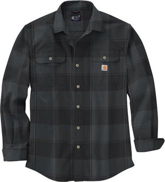 Carhartt Work in Progress Chemise ample &agrave; carreaux en flanelle &agrave; manches longues pour homme, noir, Taille L