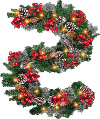 Generic 9 Fuß Weihnachtsgirlande - Vorbeleuchtete LED-, wasserdichtes festliches PVC-Rattan, Dicke Swagy-Dekoration, Wanddekoration für drinnen und draußen, f