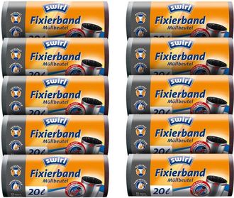 MELITTA 10er SET Swirl 20 Liter M&uuml;llbeutel mit Fixierband - 15 Stk. je Rolle/Abfallbeutel/M&uuml;llt&uuml;ten/Zugbandt&uuml;ten