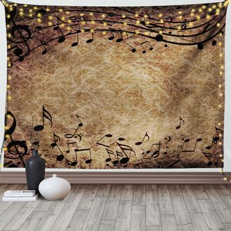 Abakuhaus Musik Wandteppich und Tagesdecke, Notes with Sheet Monochrome, aus Weiches Mikrofaser Stoff Wand Dekoration Für Schlafzimmer, 150 x 110 cm, Gelb Schwa