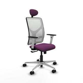 Piqueras y Crespo B&uuml;rostuhl mit wei&szlig;en und schwarzen Armlehnen, h&ouml;henverstellbare Lendenwirbelst&uuml;tze und festes Kopfteil, ausgestattet mit 3 Positionen, Wei&szlig;/Violett