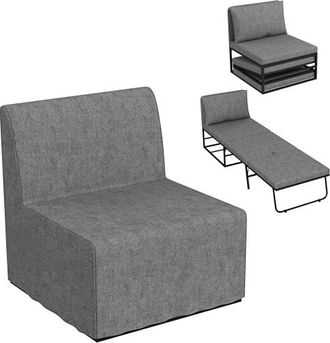 HOMCOM Fauteuil Convertible 1 Place chauffeuse 2 en 1 Fauteuil lit Pliant avec Coussin et Housse Anti-poussière, Cadre en métal, canapé-lit 1 Place pour invi